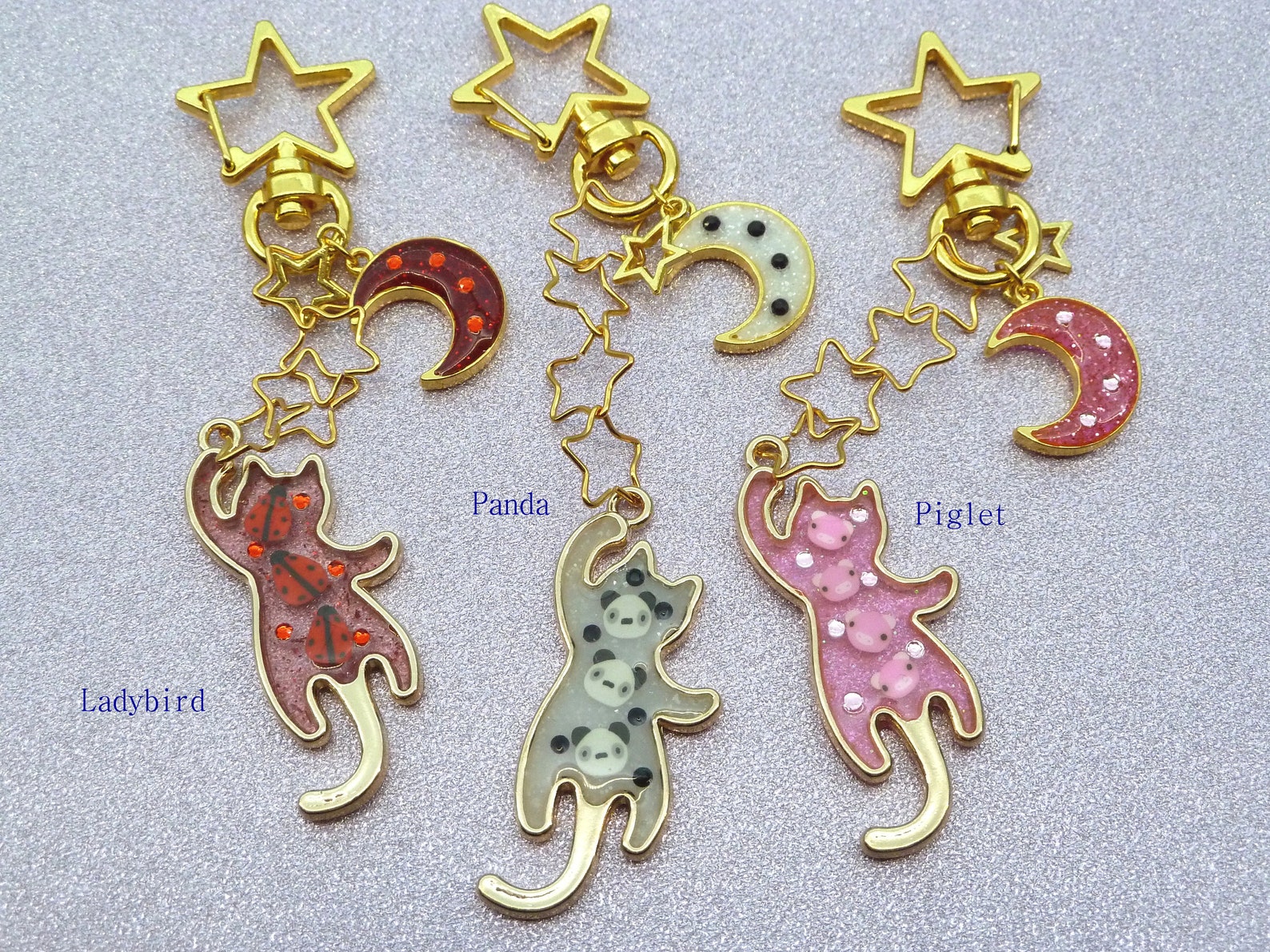 Cute Cat Keyring With Star Clasp and Moon Charm Plus Umbrella - Etsy