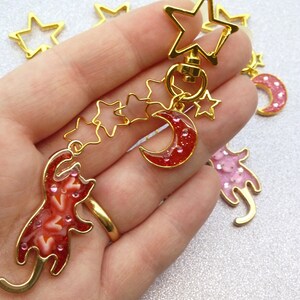 Cute Cat Keyring With Star Clasp and Moon Charm Plus Umbrella - Etsy