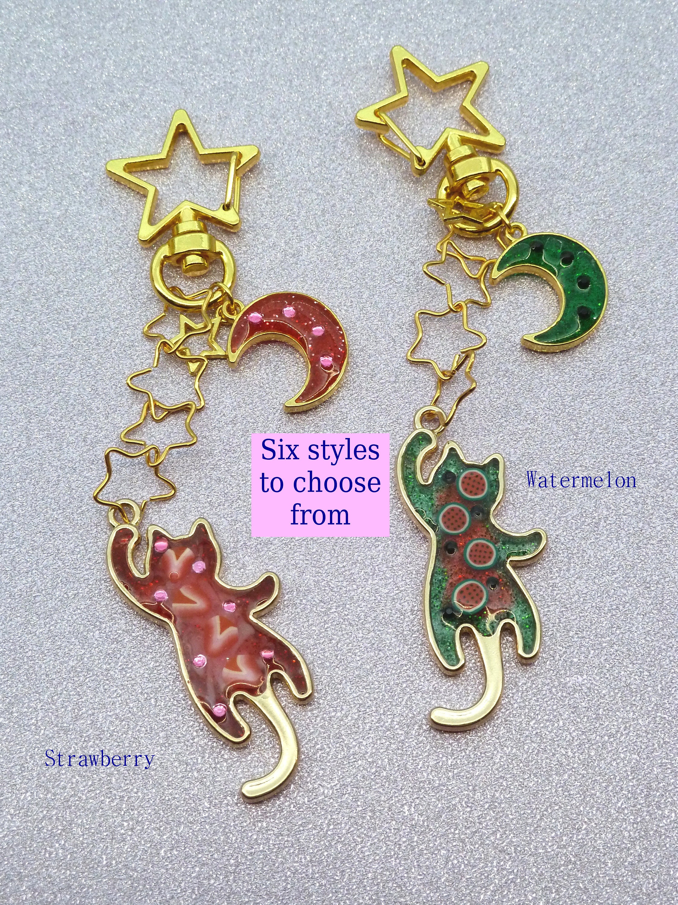 Cute Cat Keyring With Star Clasp and Moon Charm Plus Umbrella - Etsy