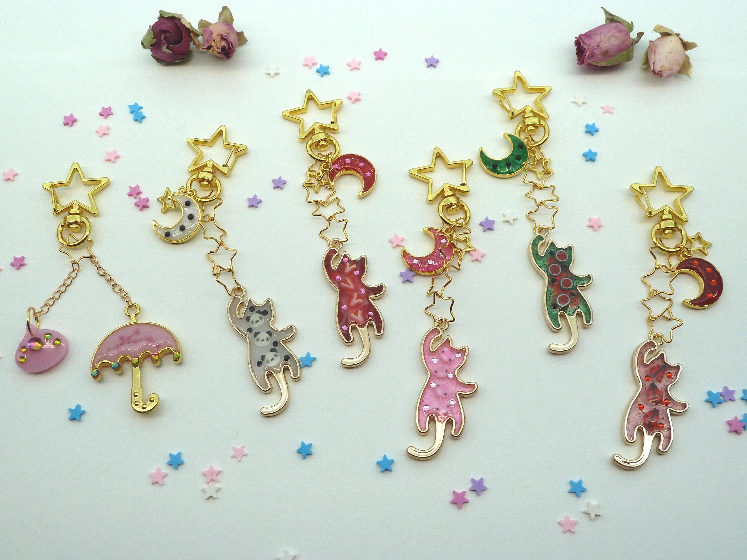 Cute Cat Keyring With Star Clasp and Moon Charm Plus Umbrella - Etsy