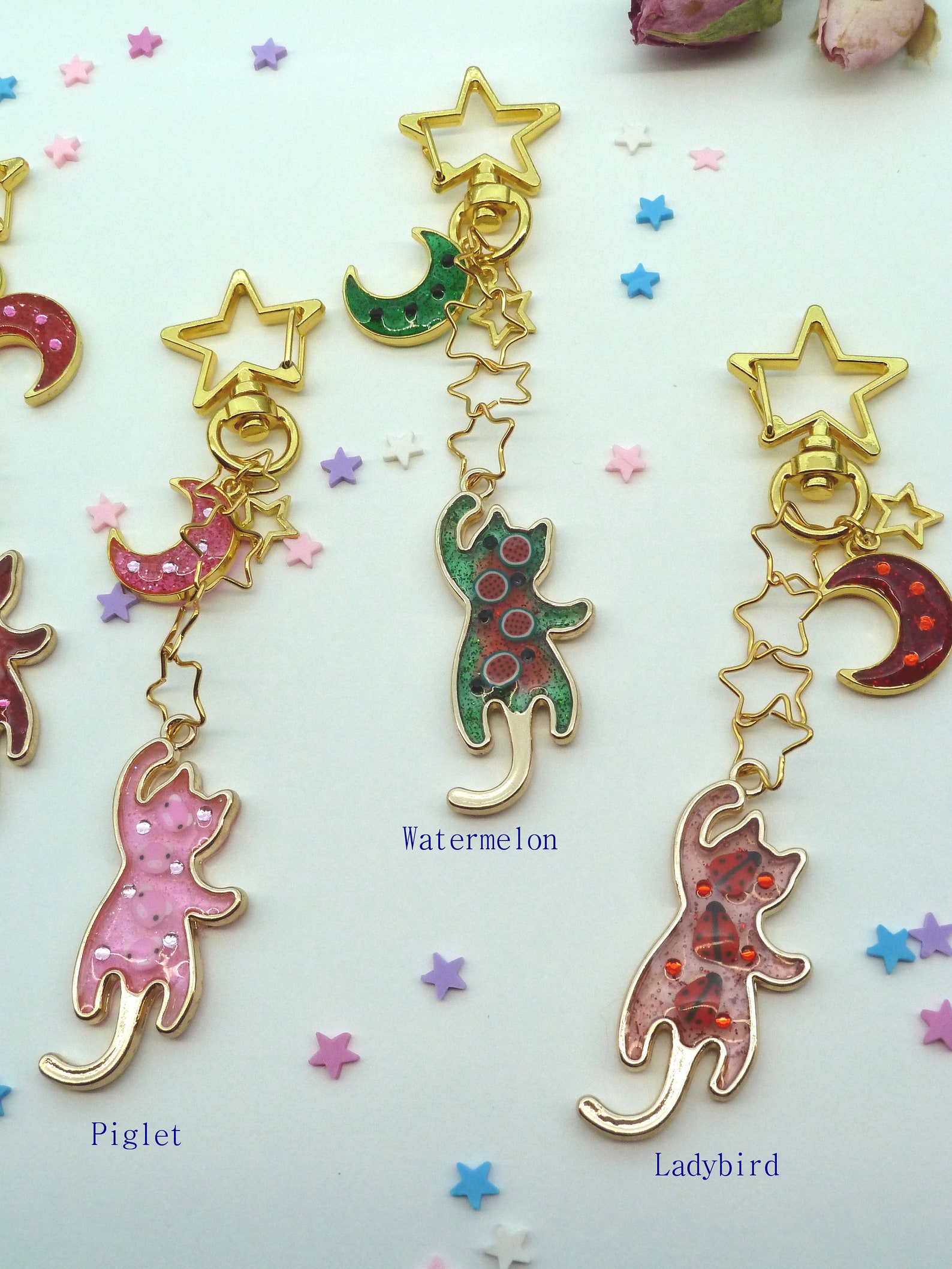 Cute Cat Keyring With Star Clasp and Moon Charm Plus Umbrella - Etsy