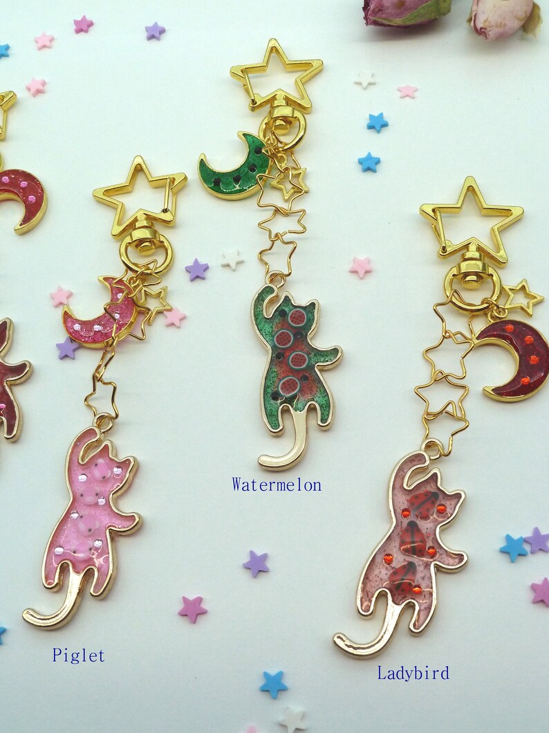 Cute Cat Keyring With Star Clasp and Moon Charm Plus Umbrella - Etsy