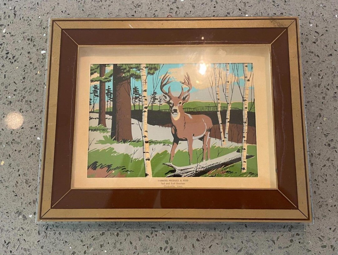 Stag Hunting Scene Shadow Box Advertisement Vintage Farmers Produce and ...
