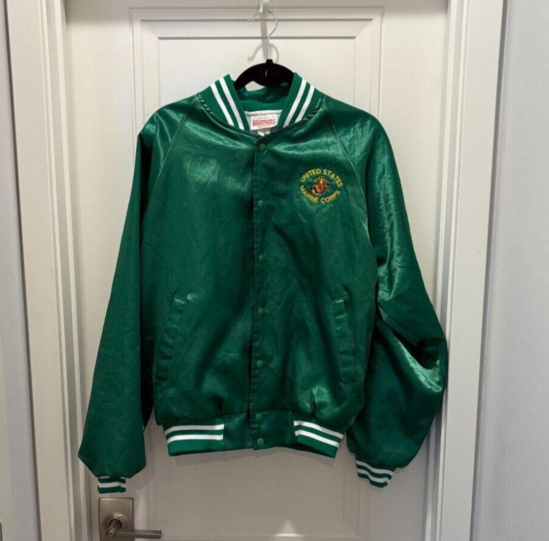 Rare Color Vintage Hartwell USMC Marine Corp GREEN Satin Jacket Size ...