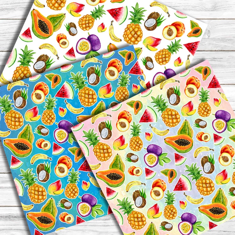 Watercolor Fruits Pattern - Digital Paper Pack - Tropical - Colorful ...