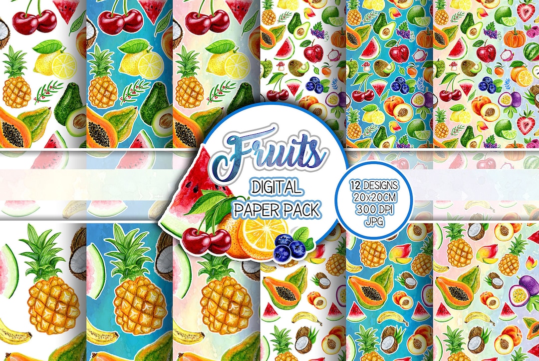 Watercolor Fruits Pattern - Digital Paper Pack - Tropical - Colorful ...