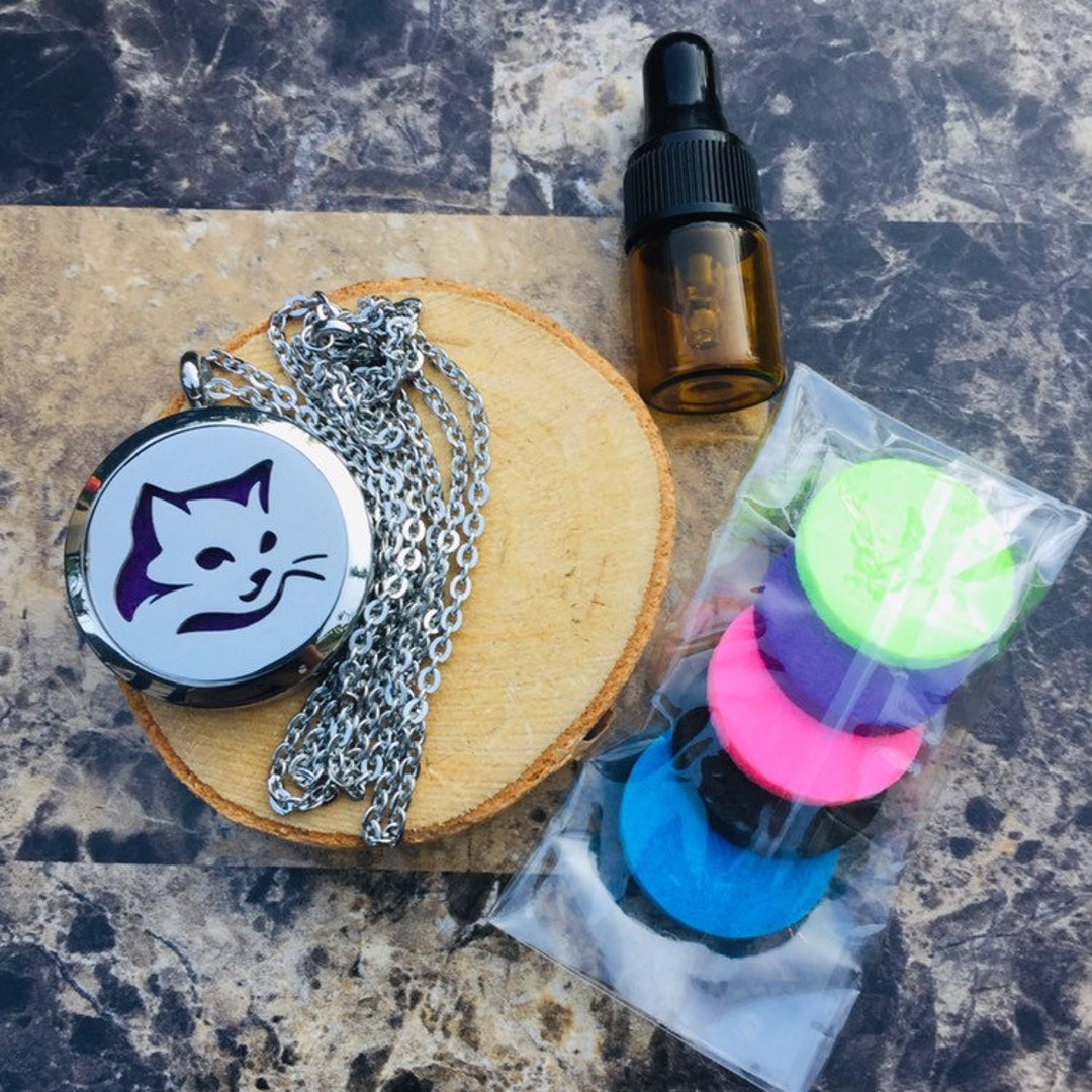 Stainless Steel Cat Essential Oil Diffuser Charm Necklace - Etsy