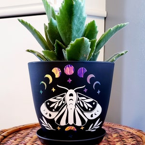 Holographic Moon Phase Lunar Moth Planter W/ Drip Tray - Etsy