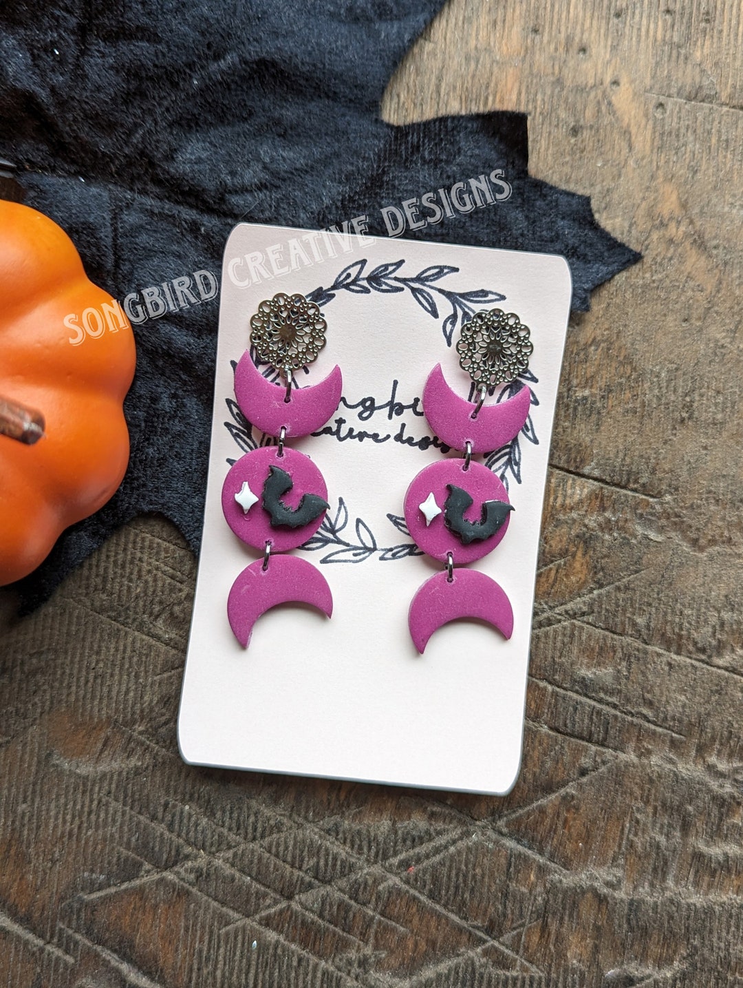 Nightwing Purple Moon Phase Dangles, With Antique Style Post, Polymer ...