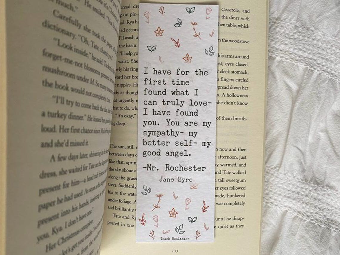 Jane Eyre Bookmark, Charlotte Brontë Bookmark, Mr. Rochester Quote ...