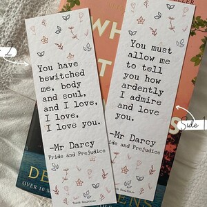 Pride and Prejudice Bookmark, Jane Austen Bookmark, Mr Darcy Quote ...