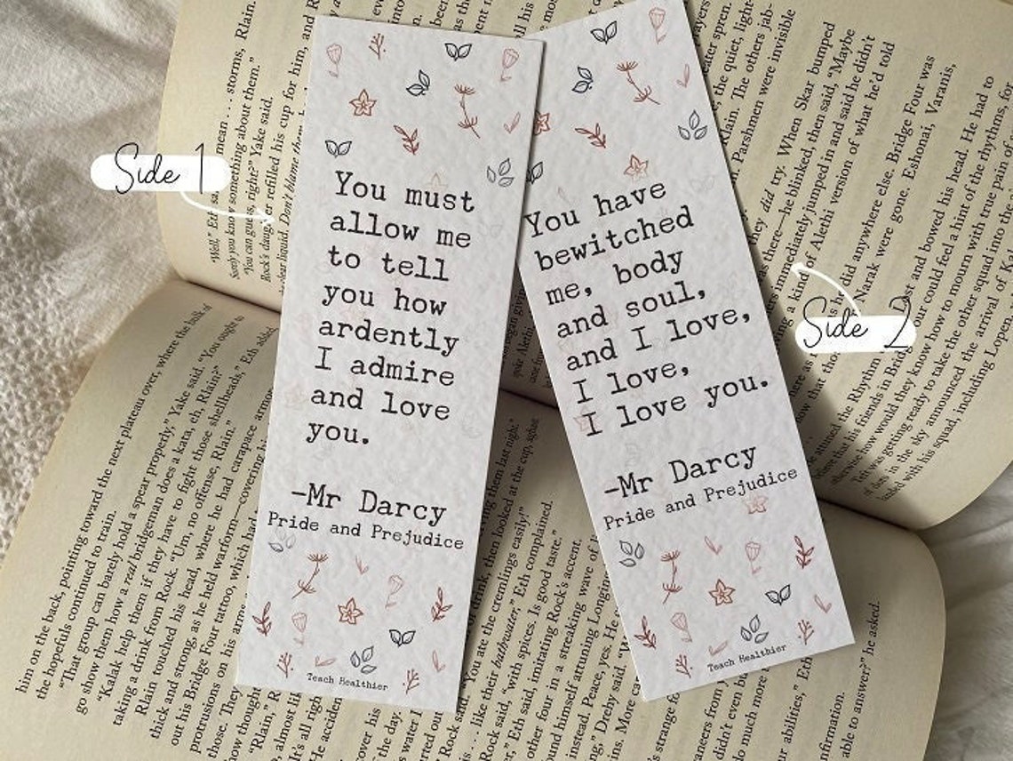 Pride and Prejudice Bookmark, Jane Austen Bookmark, Mr Darcy Quote ...