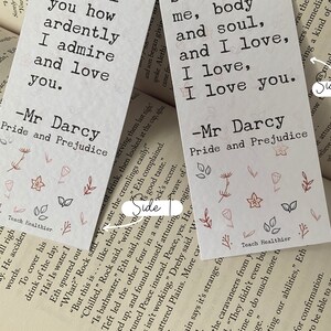 Pride and Prejudice Bookmark, Jane Austen Bookmark, Mr Darcy Quote ...