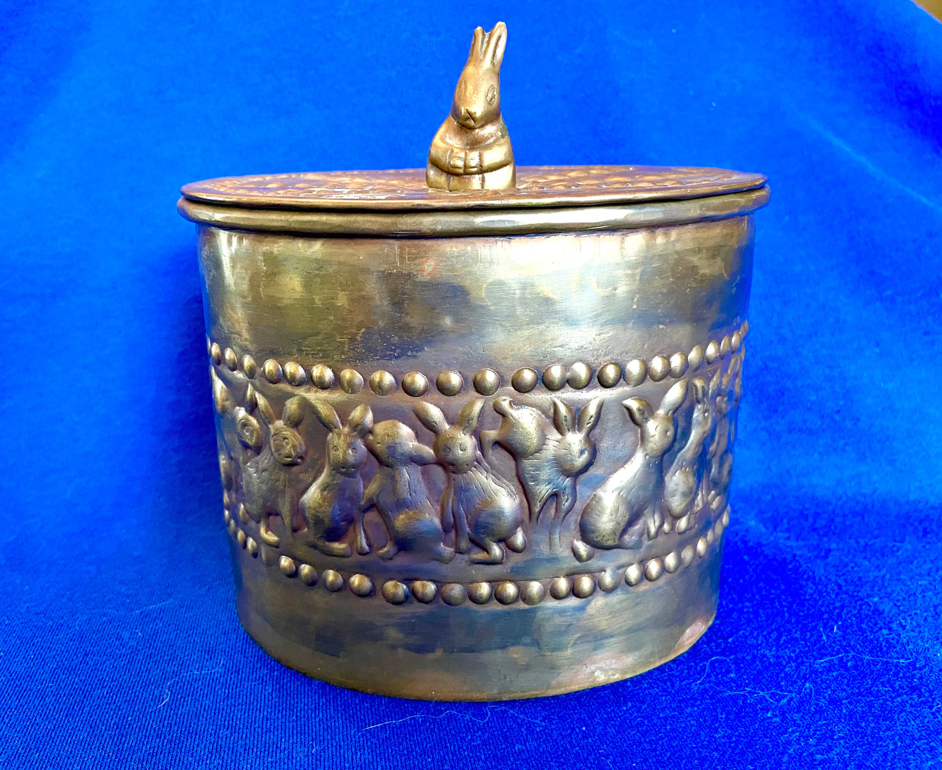 Home & Living Decor, Vintage Brass Oval Bunny Box Container Storage ...