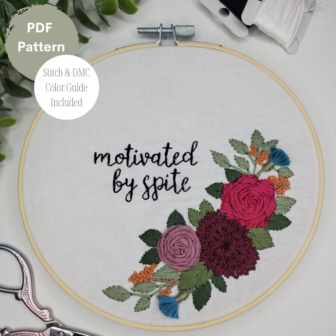 PDF Pattern | Motivated by Spite - 6" Hand Embroidery | Includes Stitch ...