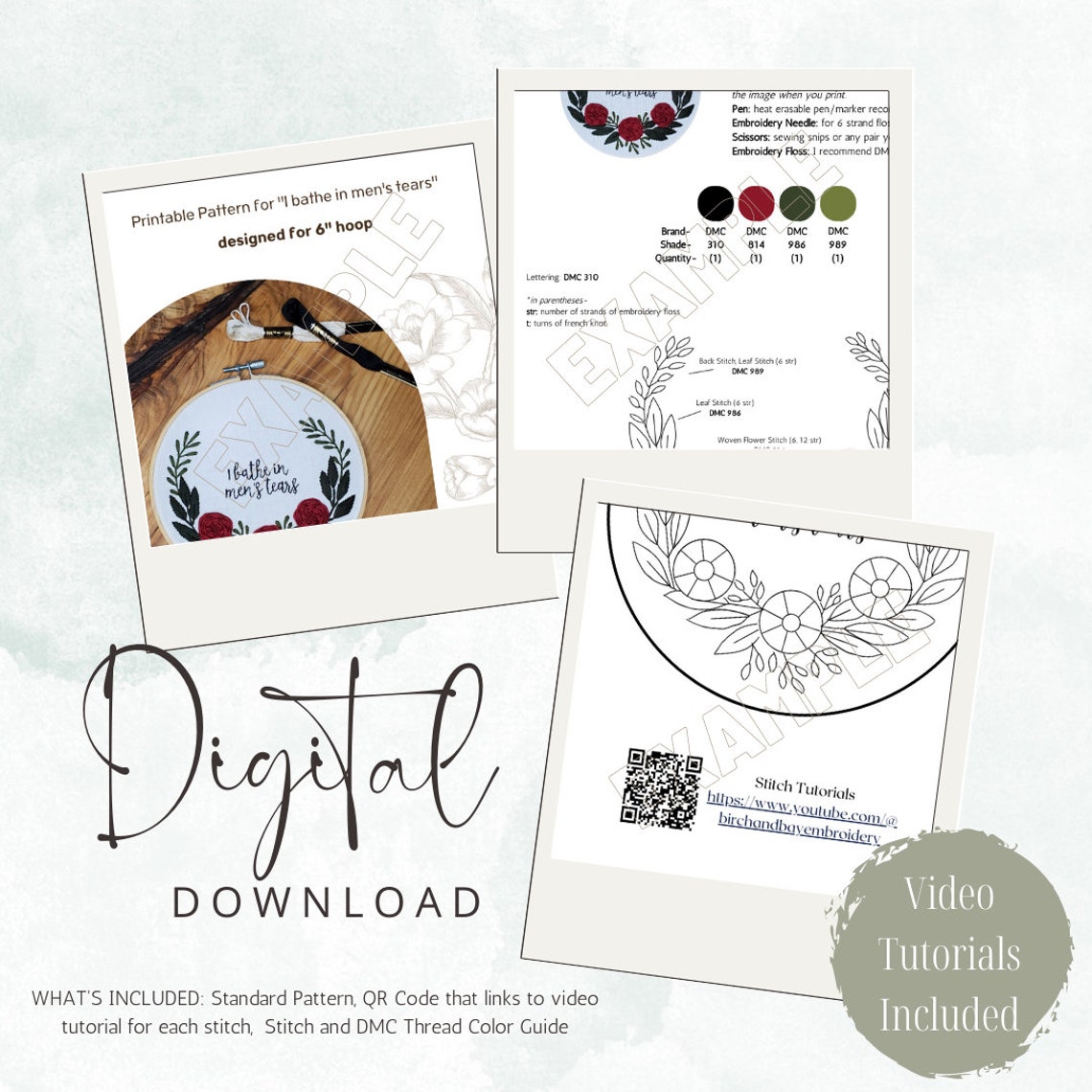 PDF Pattern | I Bathe in Men's Tears - 6" Hand Embroidery | Includes ...