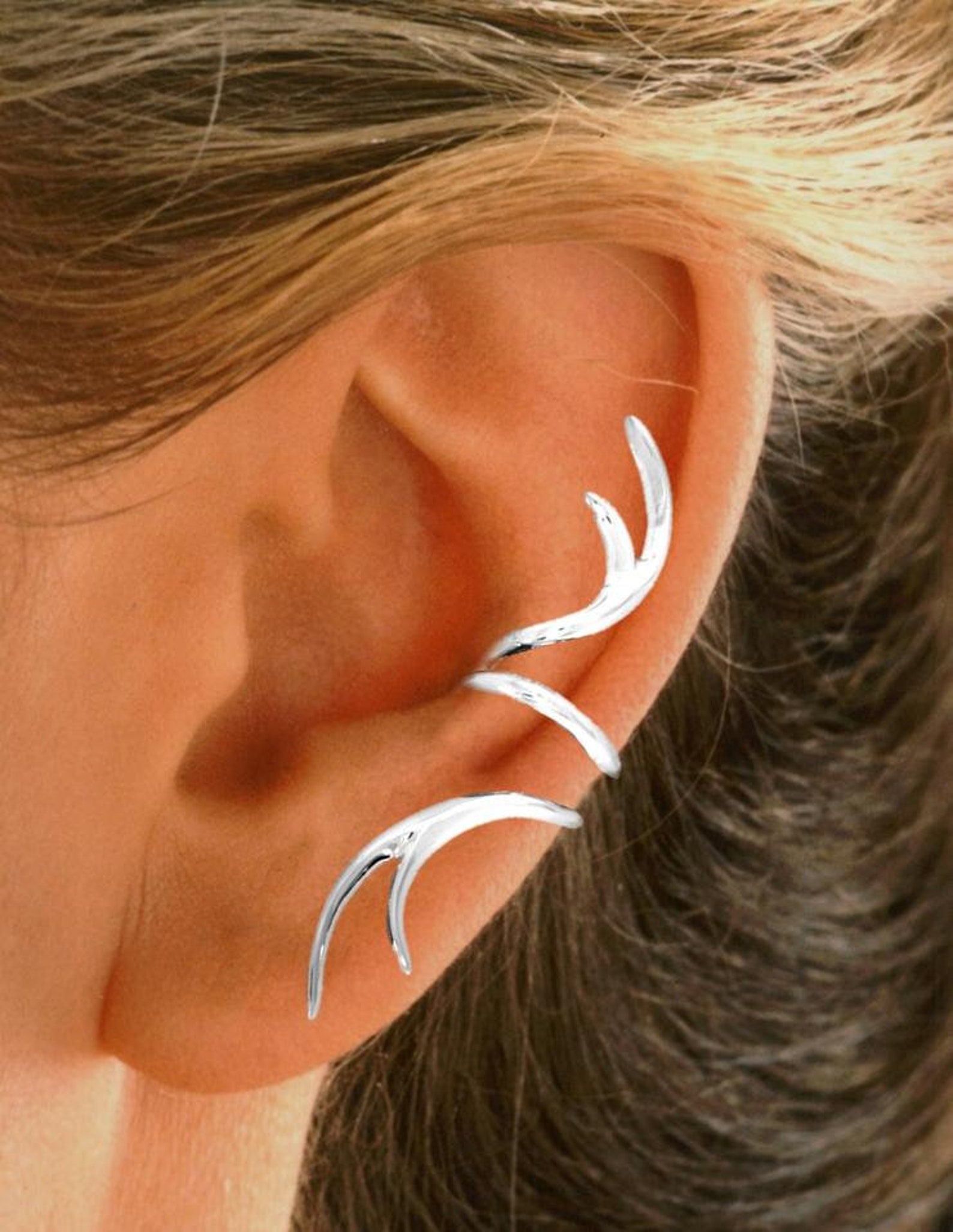 LONGHORN EARCUFF Covers Lobe + up the Ear, Gold/silver Presented by ...