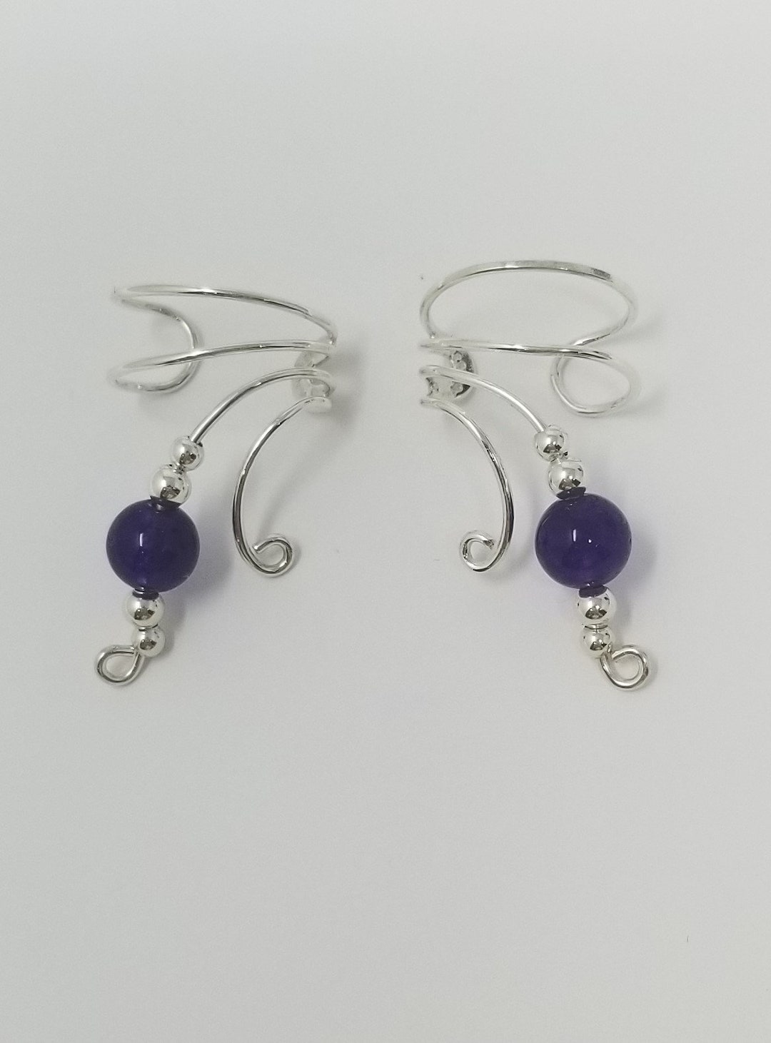 4MM/6MM Amethyst Bead Ear Cuffs/curl, Sterling Silver Presented by ...