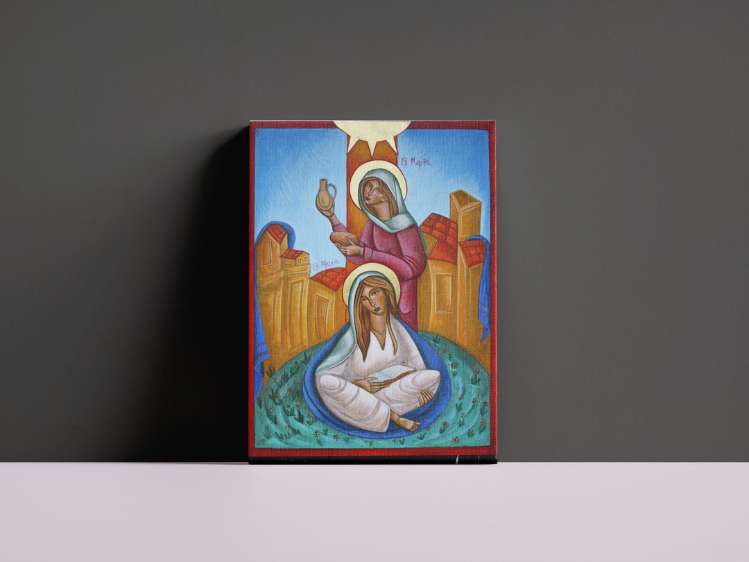St Mary and Martha Icon, Religious Wall Art, Greek Icon on Wood, Bible ...