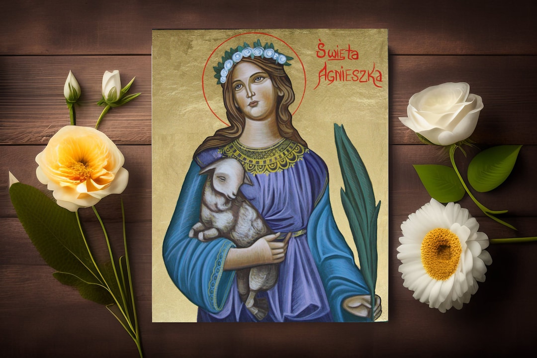 Saint Agnes Icon, Religious Wall Art, Sain Agnes Handmade Icon, Saint ...