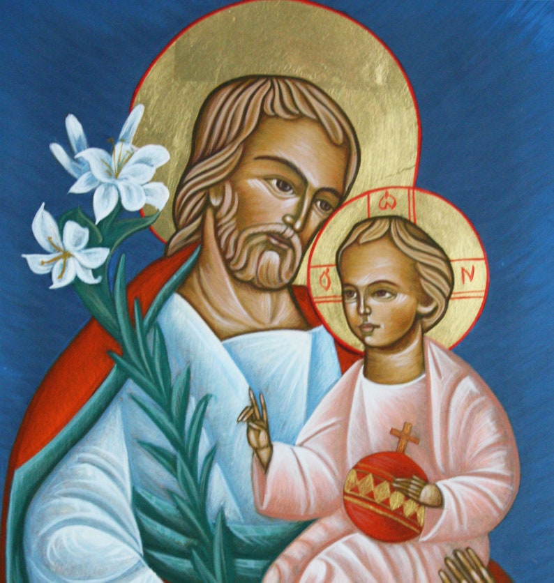 Icon of Saint Joseph With Jesus Child, Saint Joseph Religious Wall Art ...