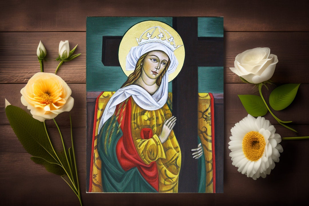 Saint Helena Catholic Art, Greek Icon on Wood, Religious Wall Art - Etsy