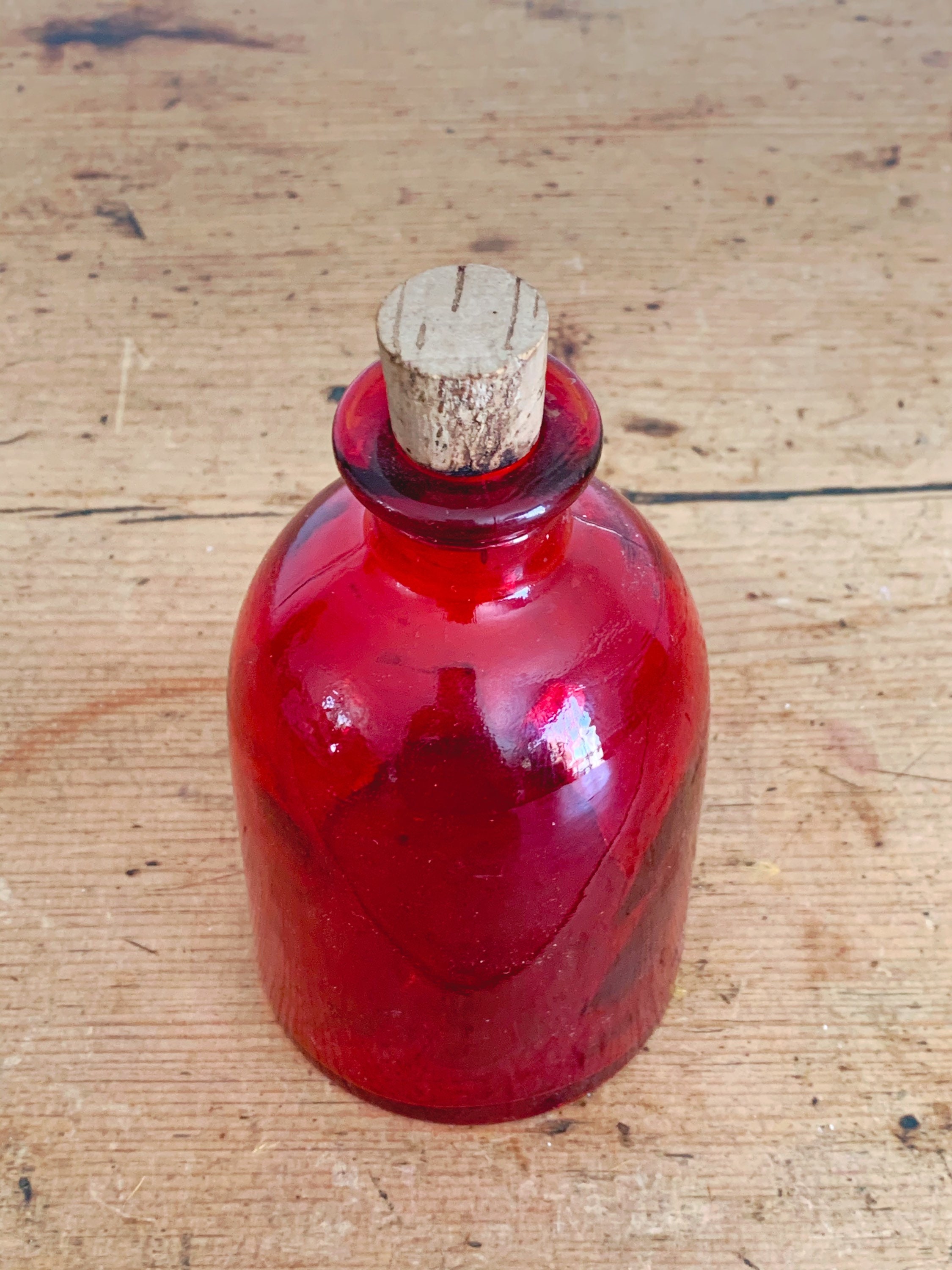 Vintage Ruby Red and Green Glass Bottle with Cork Farmhouse | Etsy