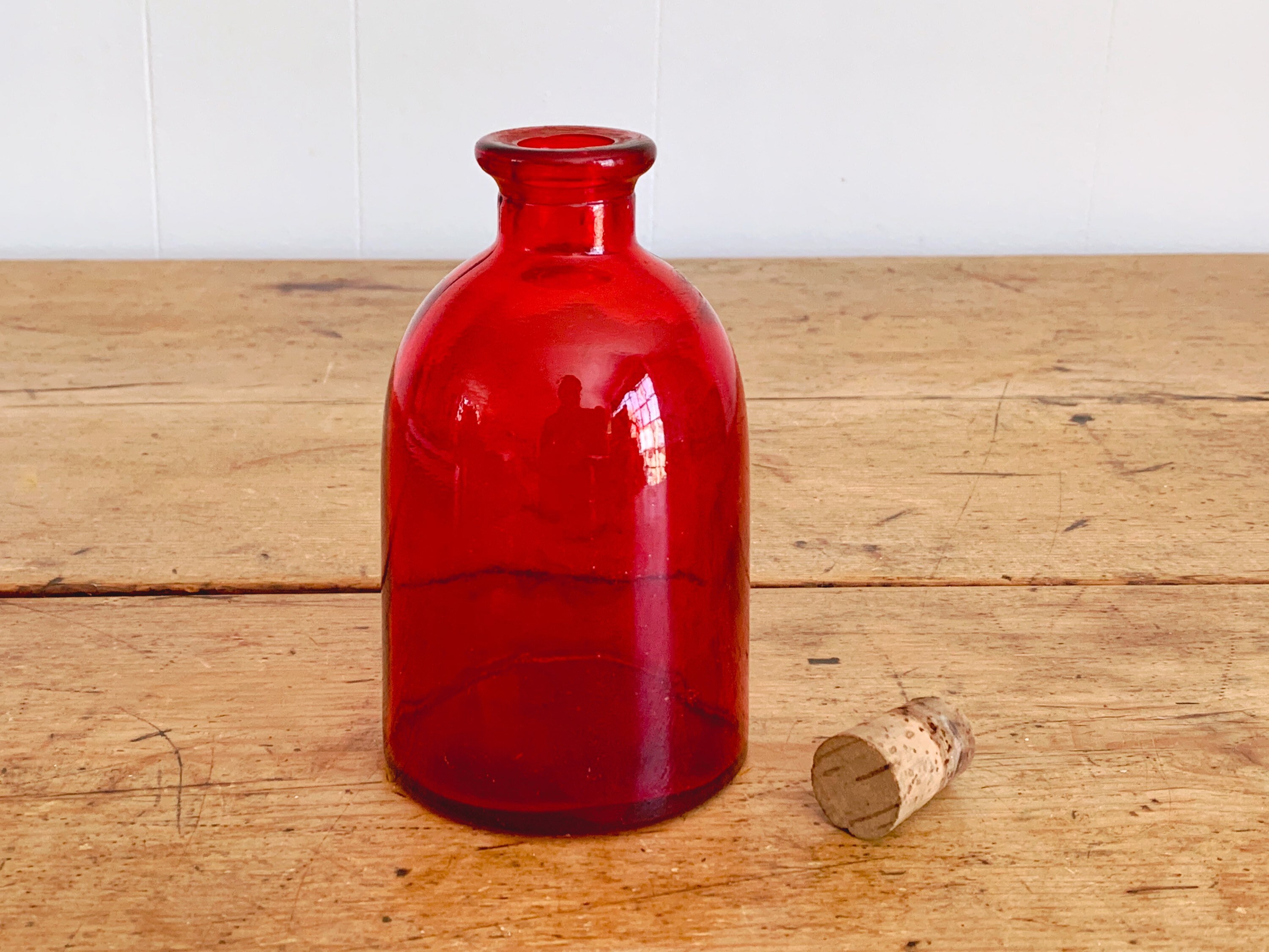 Vintage Ruby Red and Green Glass Bottle with Cork Farmhouse | Etsy