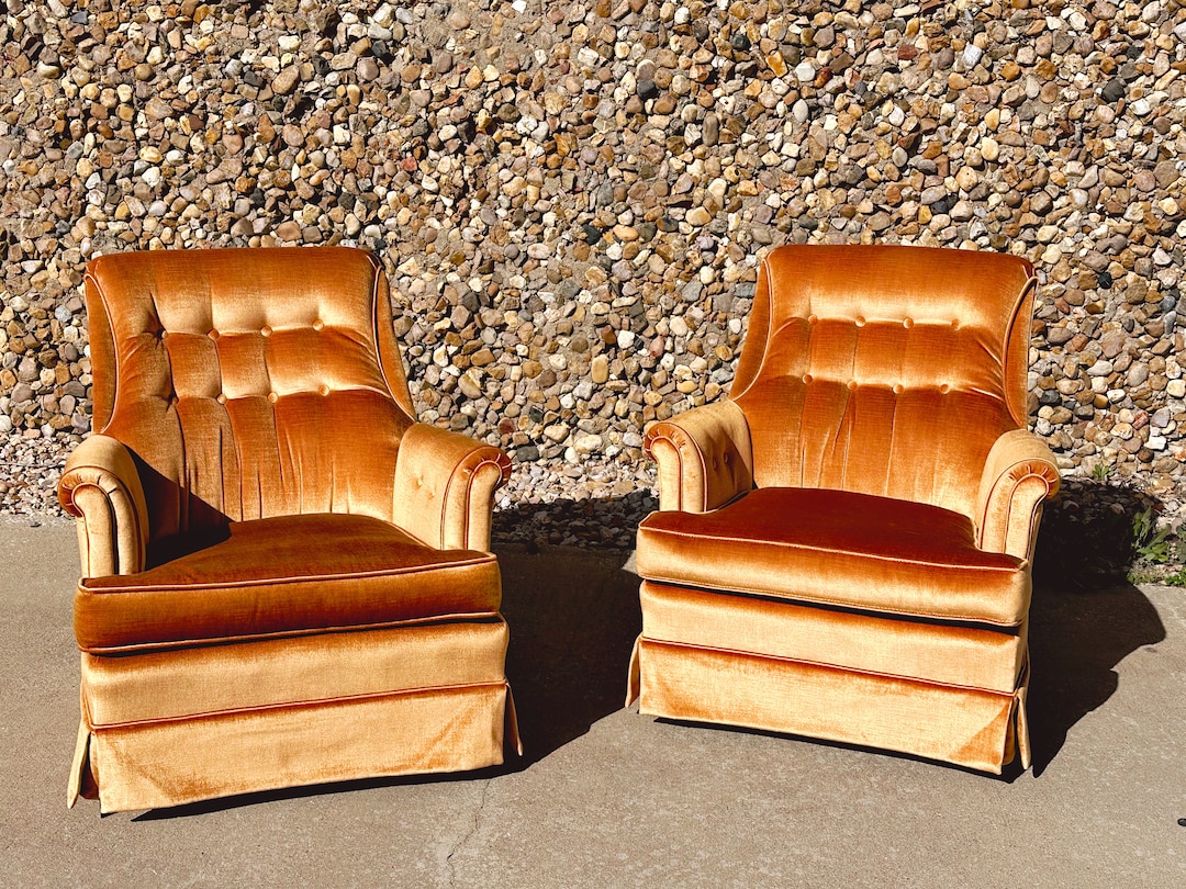 Pair of Mid Century Modern Orange Swivel Lounge Club Chairs by Massoud SHIPPING NOT FREE Vintage Tufted Upholstered Armchairs Etsy