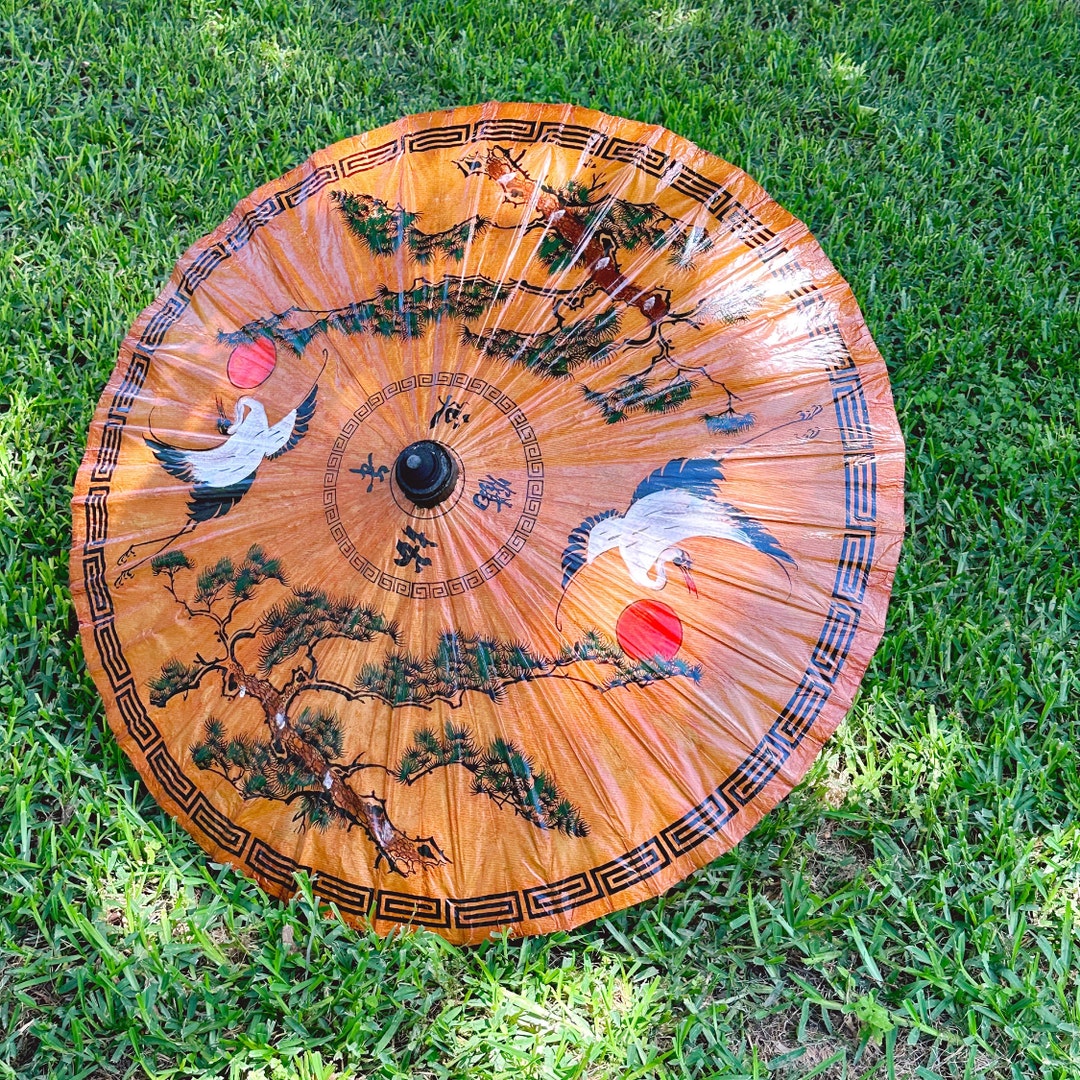 Vintage Japanese Hand Painted Parasol Oil Umbrella Wagasa | Crane and ...