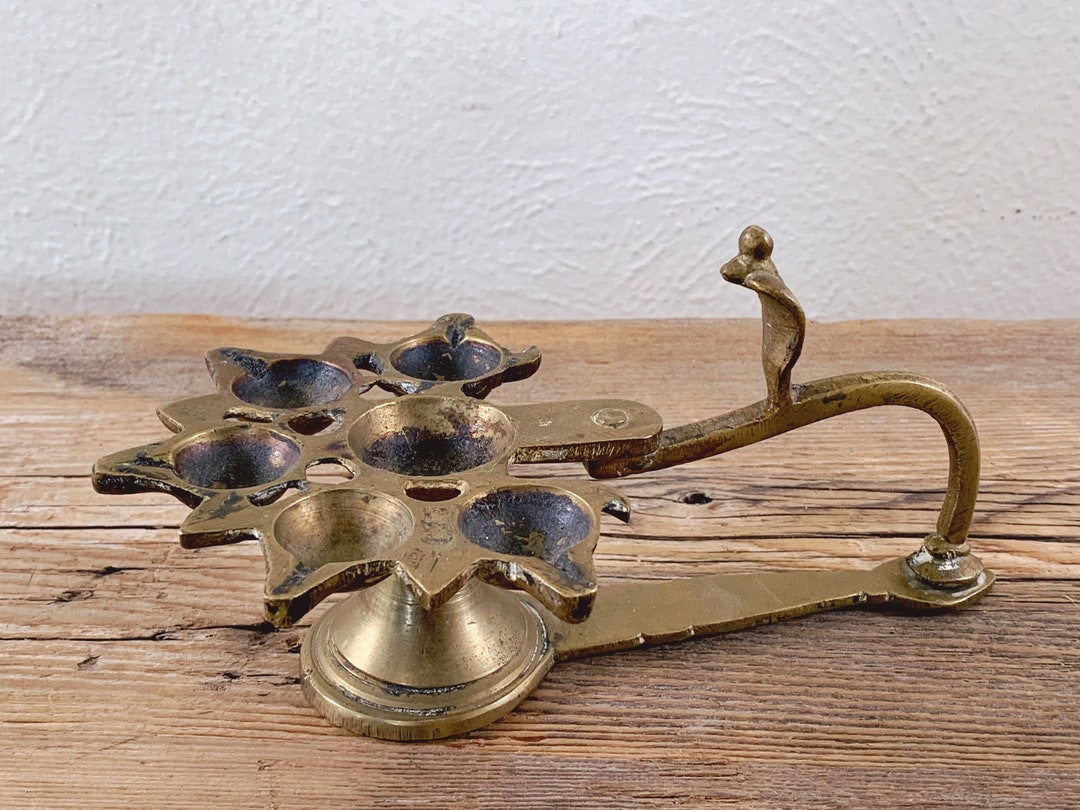 Antique Solid Brass Indian Handheld Oil Lamp Old Snake Head Worship ...
