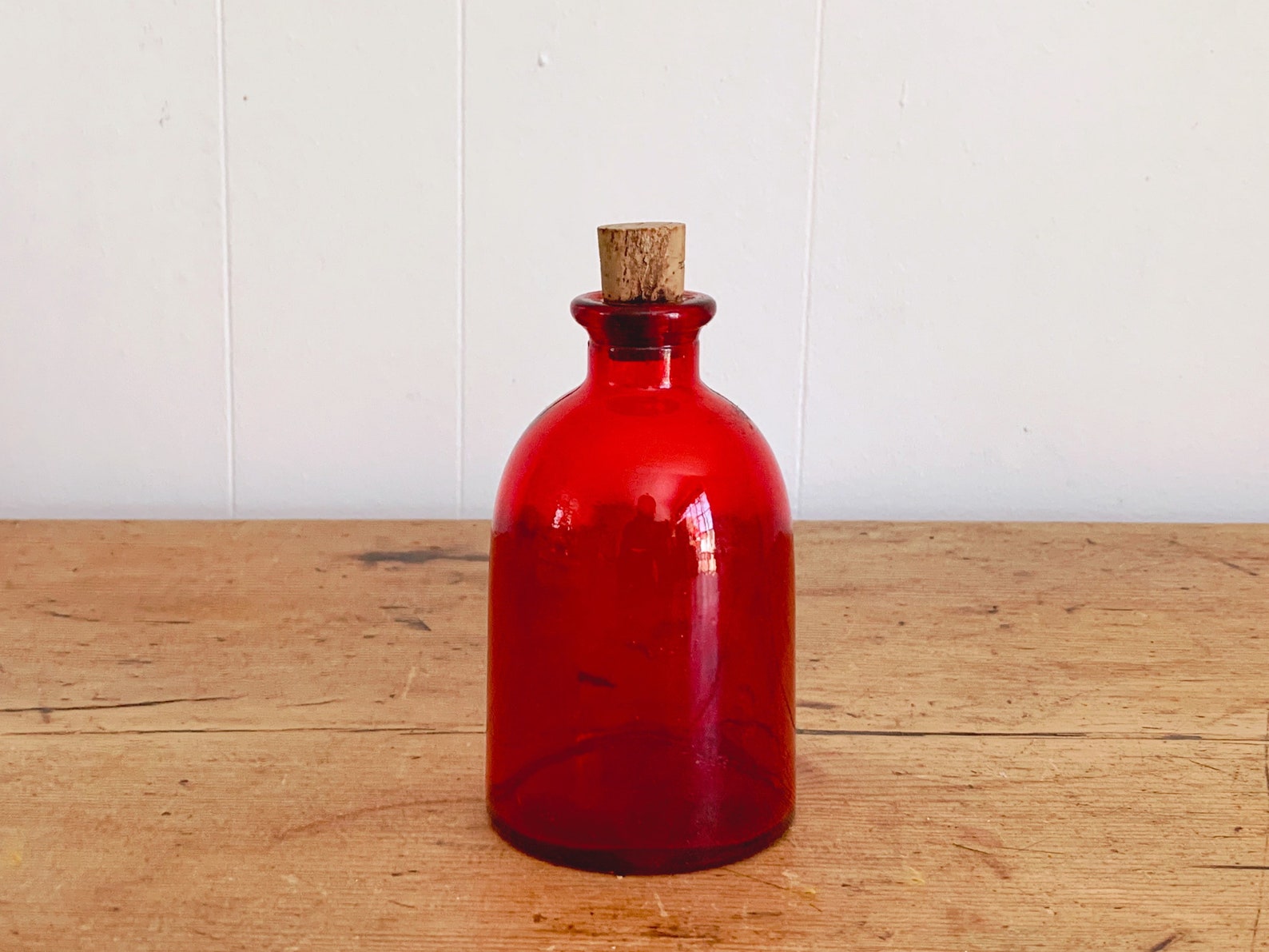Vintage Ruby Red and Green Glass Bottle With Cork Farmhouse - Etsy