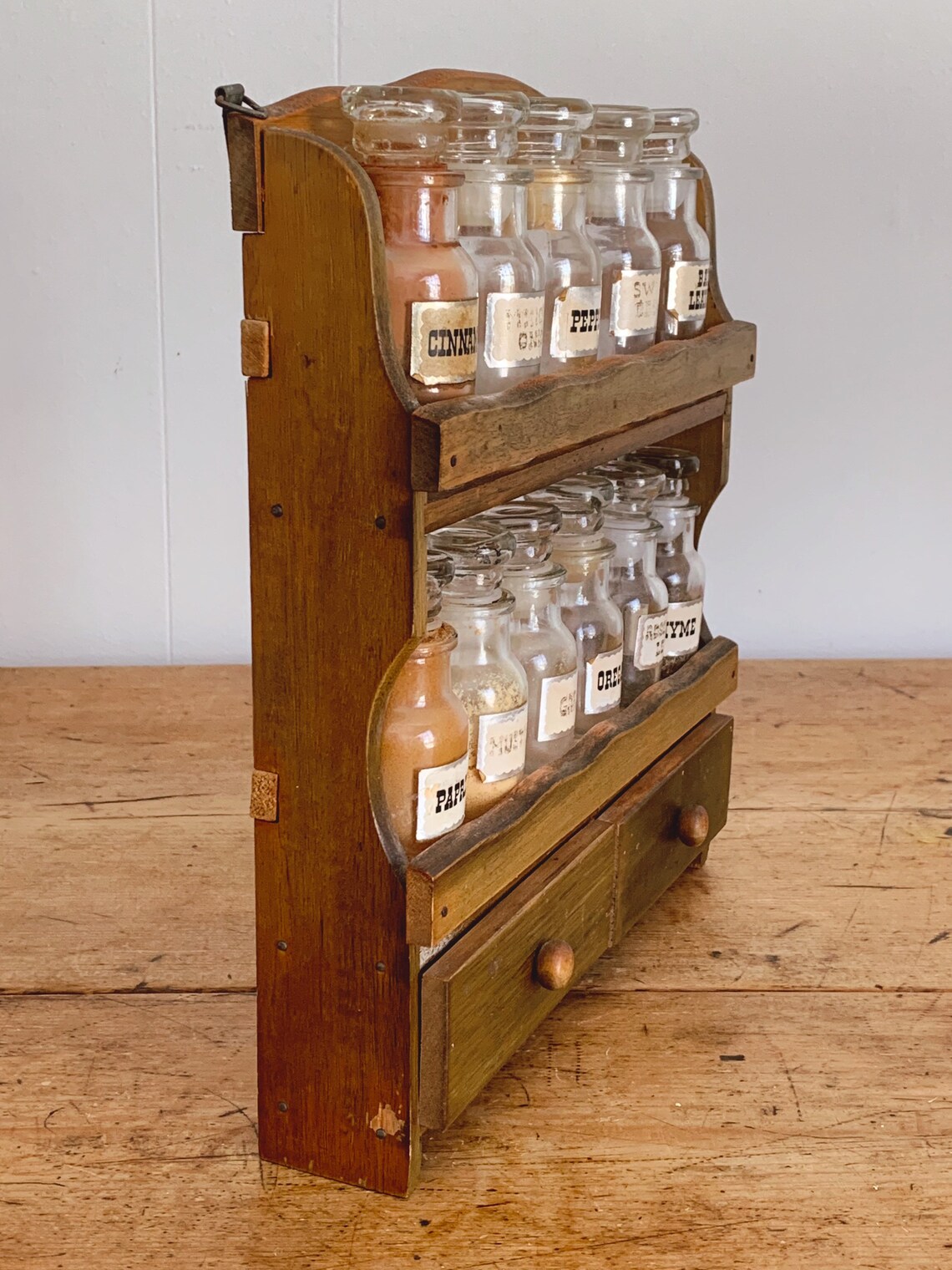 Vintage 1970s Wood Wall Mount Apothecary Spice Rack with | Etsy