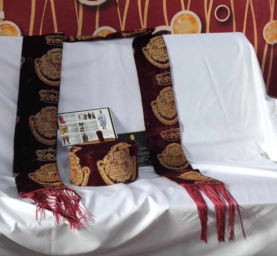 Isi Agu Velvet and Scarf | Igbo Hat and Muffler | Isi Hat and Muffler ...