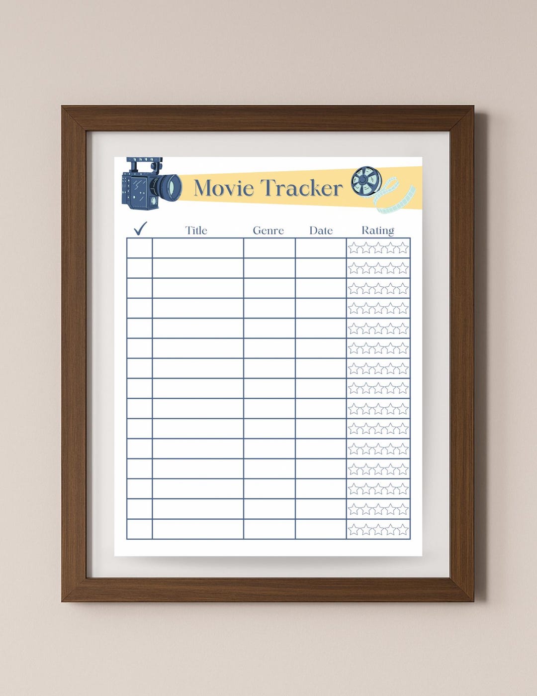 Movie Tracker Printable PDF Digital Movie Log Sheet Film Rating Journal ...