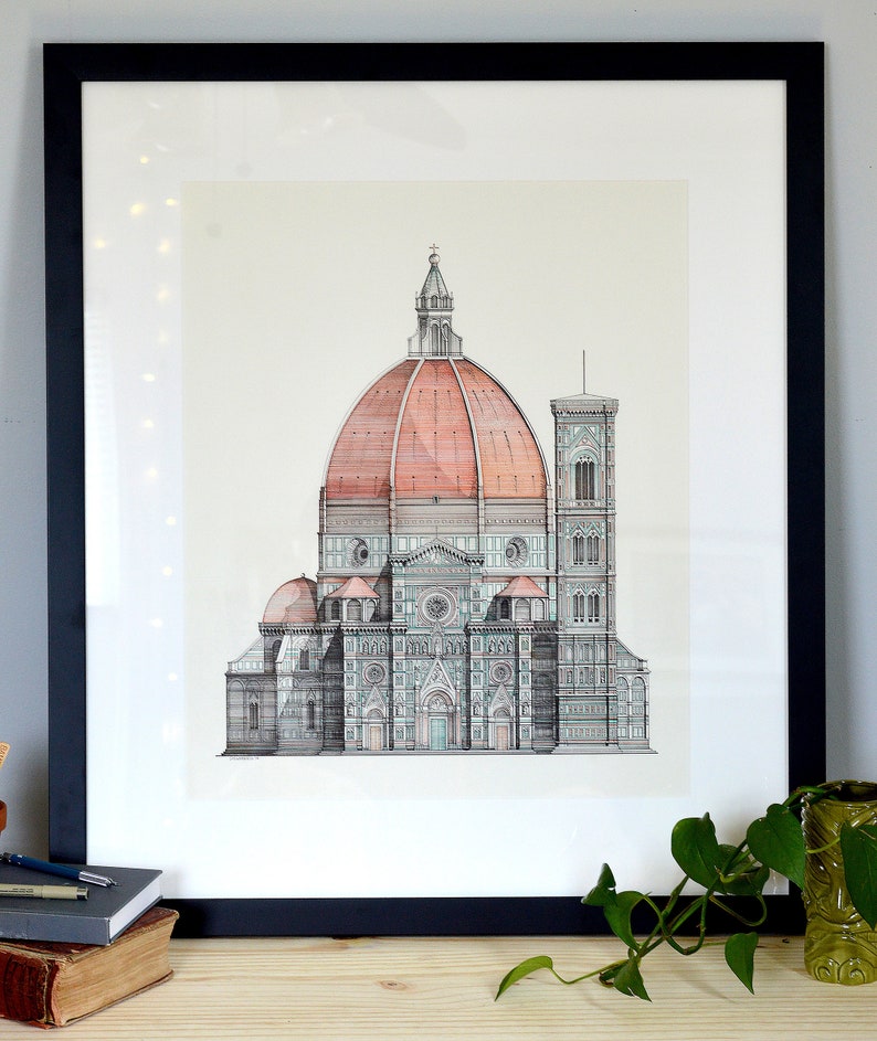 Original Ink Drawing Florence Duomo Color Architectural | Etsy