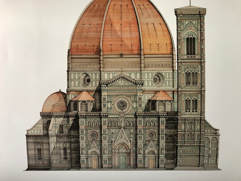 Florence Duomo Color Architectural Illustration 24x24 Fine Art | Etsy