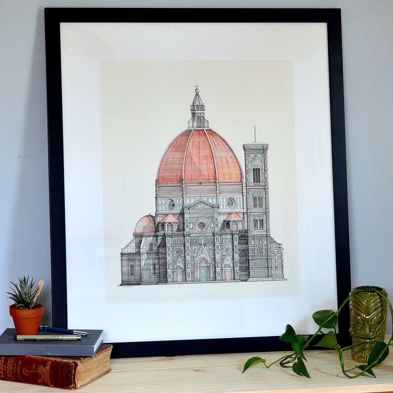 Original Ink Drawing Florence Duomo Color Architectural | Etsy
