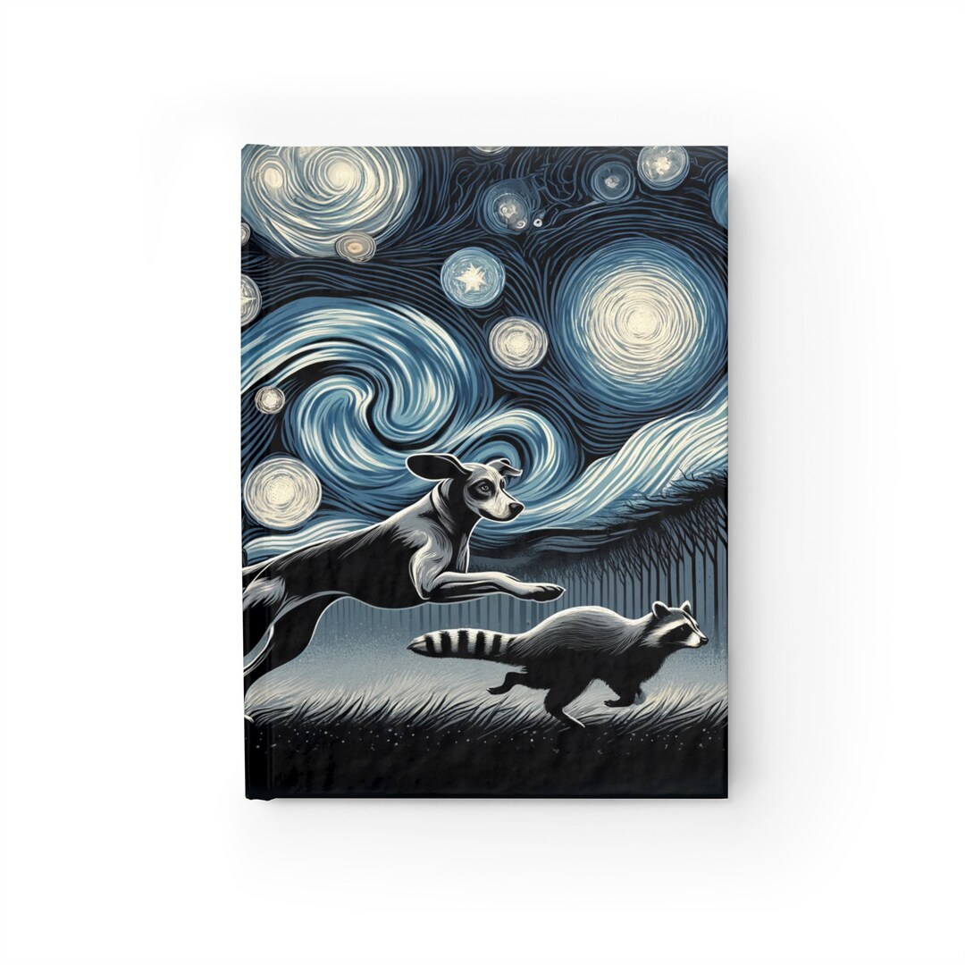 Coonhound & Raccoon Chase Journal Van Gogh-inspired Starry Night Sky ...