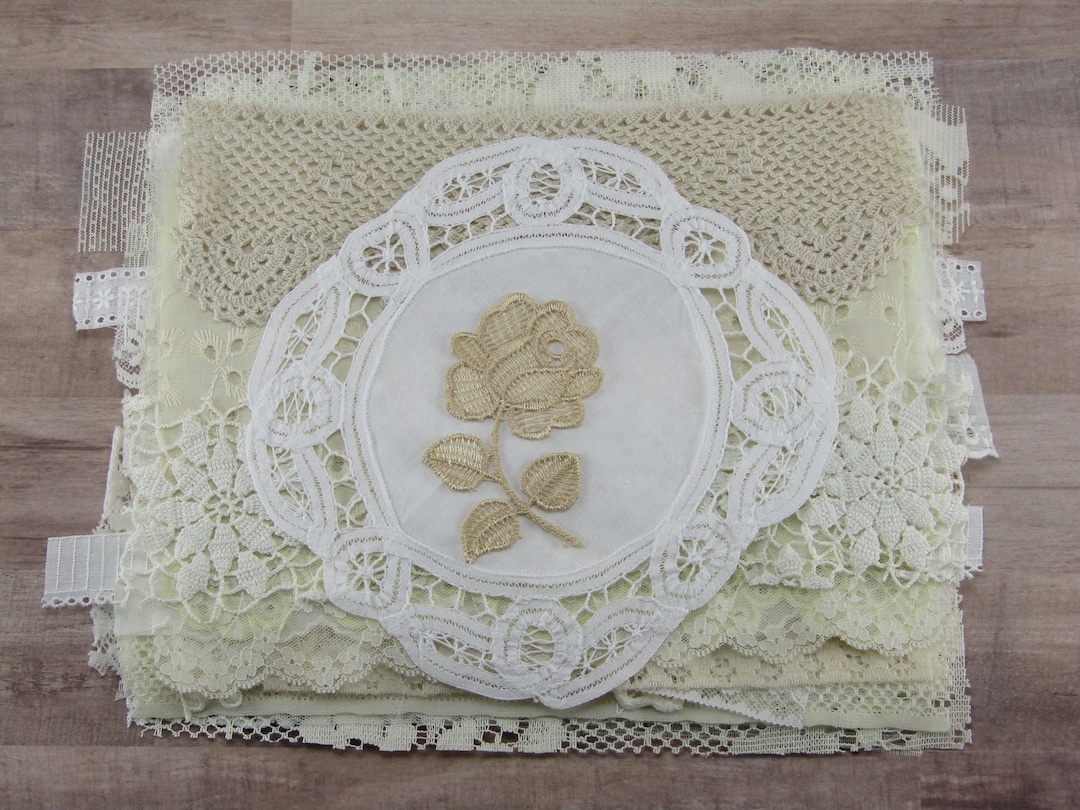 50 Piece Pack of Vintage Lace Remnants,grab Bag,lace Trim,journals ...