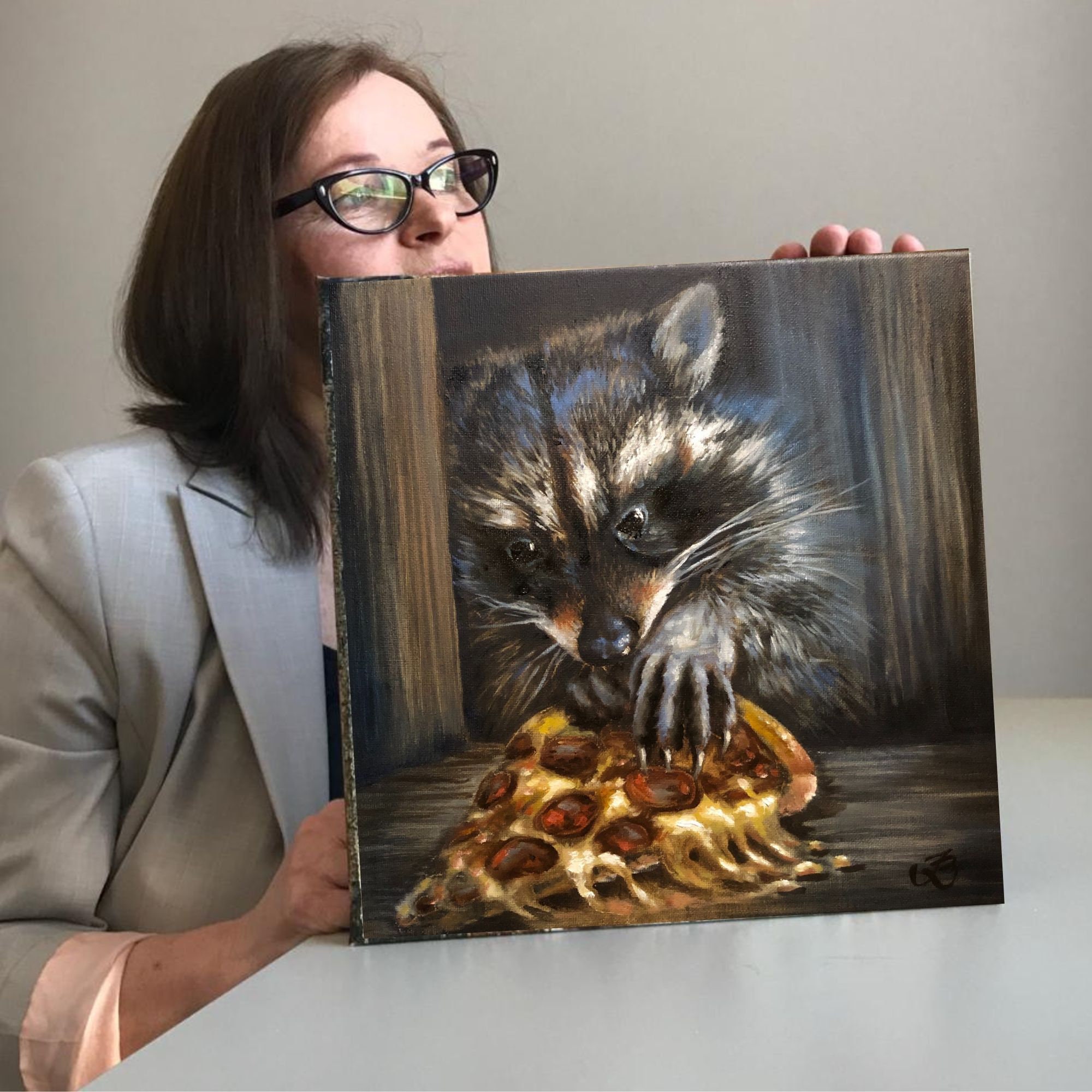 Raccoon Painting Animal Original Art Fancy Animal Artwork Food Painting ...
