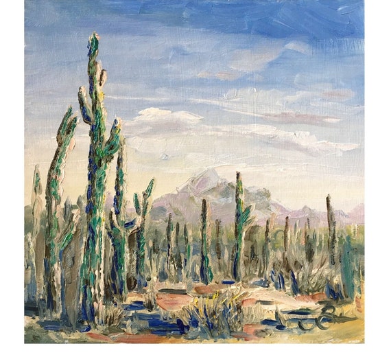 Saguaro Painting Arizona Original Art Saguaro National Park | Etsy