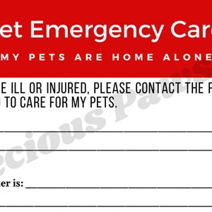 Pet Emergency Card - Etsy