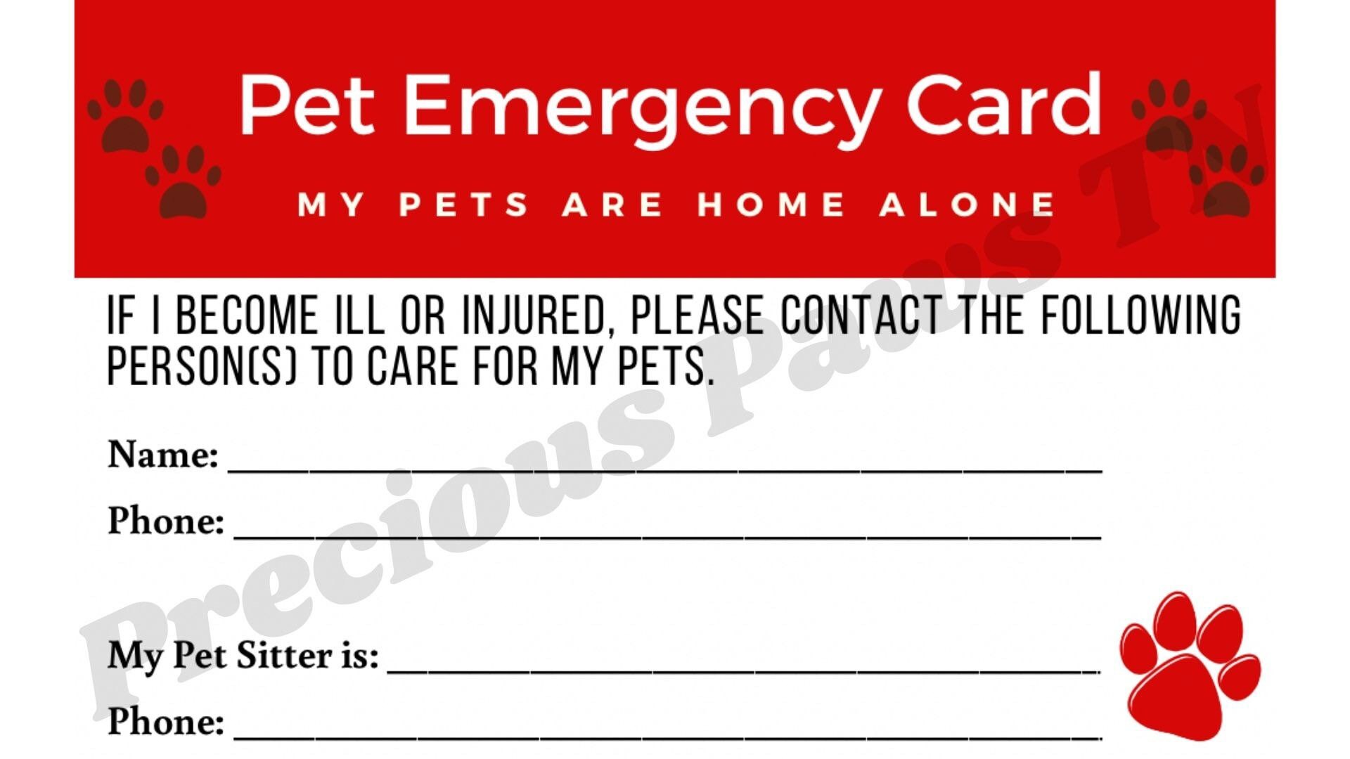 Pet Emergency Card - Etsy