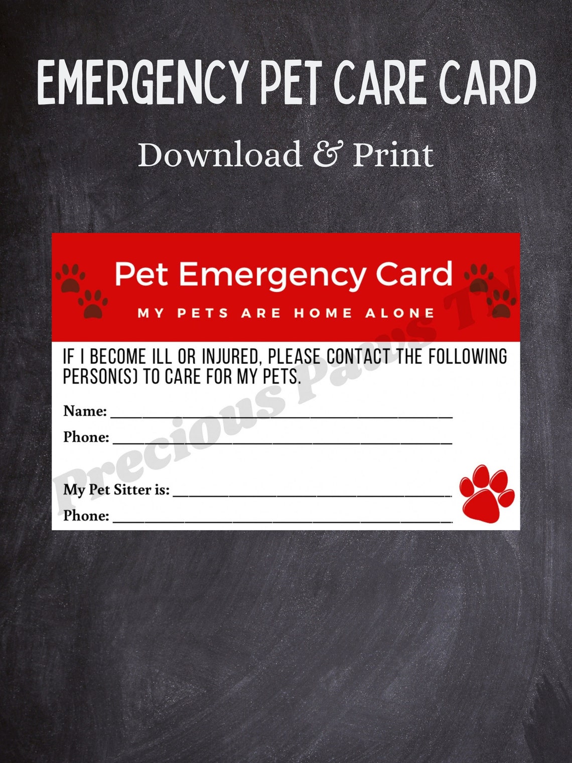 Pet Emergency Card - Etsy