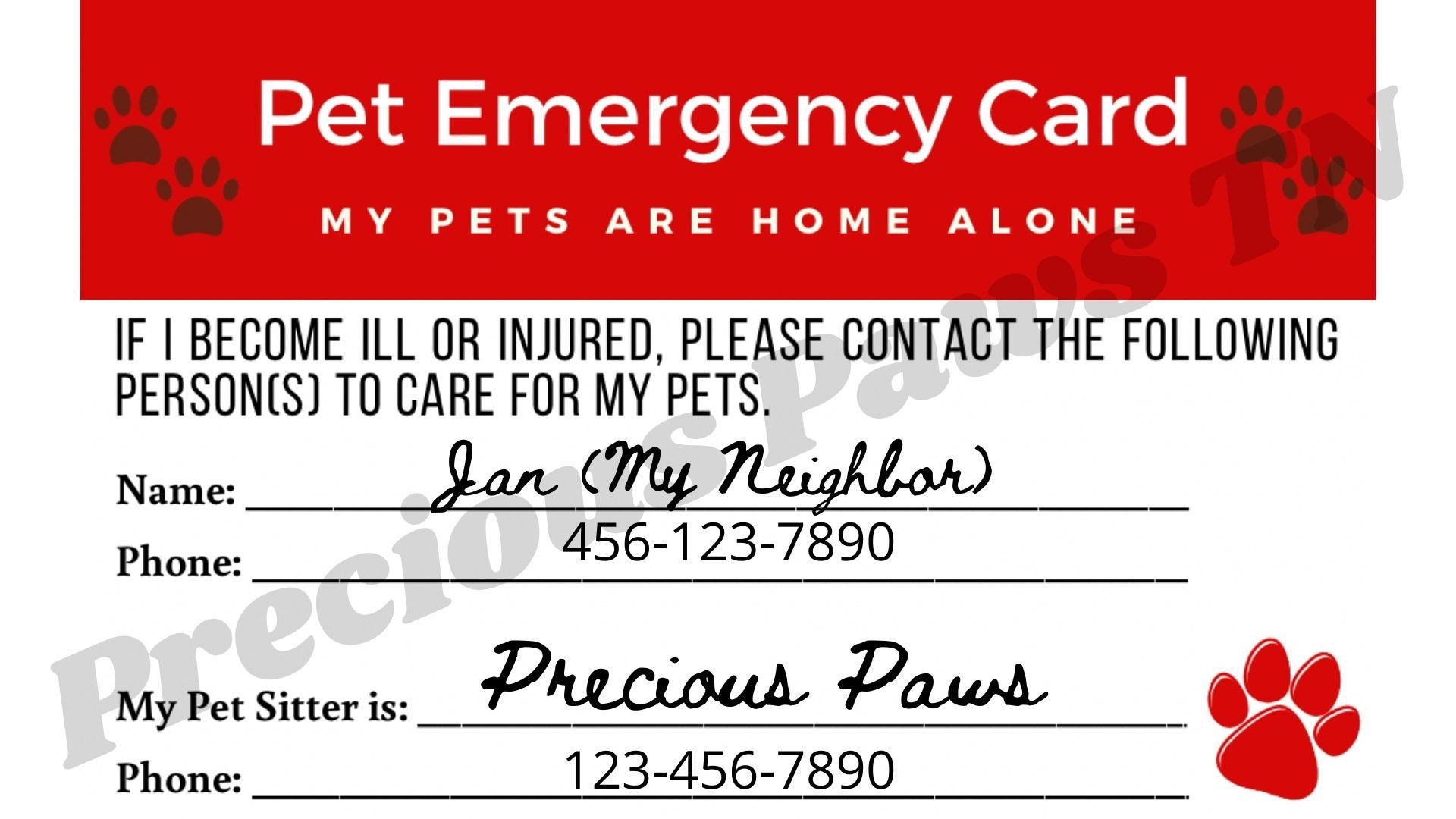 Pet Emergency Card - Etsy