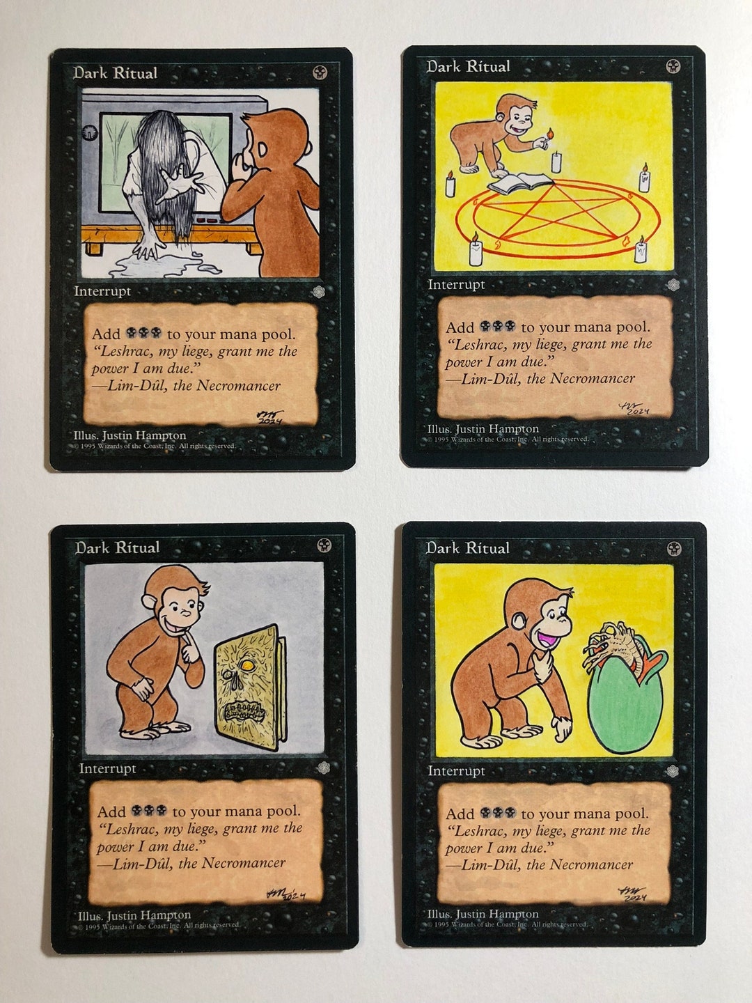 Curious George Dark Ritual Magic the Gathering MTG Alter Set of 4 Gift ...