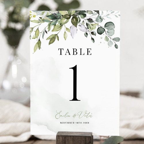 Printable Boho Greenery Wedding Table Number Cards Template - Etsy