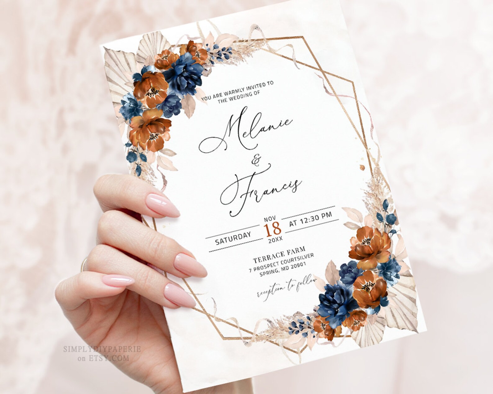 Rust orange wedding invitation suite Burnt Orange Invitation - Etsy France