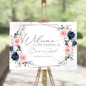 Blush and Navy Welcome Sign Template Wedding Welcome Sign - Etsy